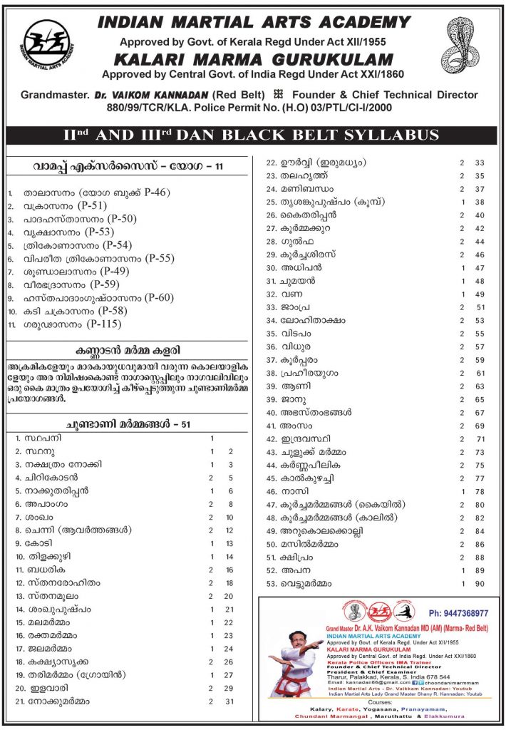 Second and Third Black Belt Syllabus – Marma Kalari